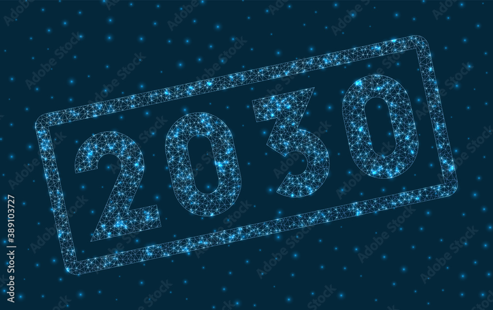 2030 word in digital style. Glowing geometric 2030 badge. Classy vector ...