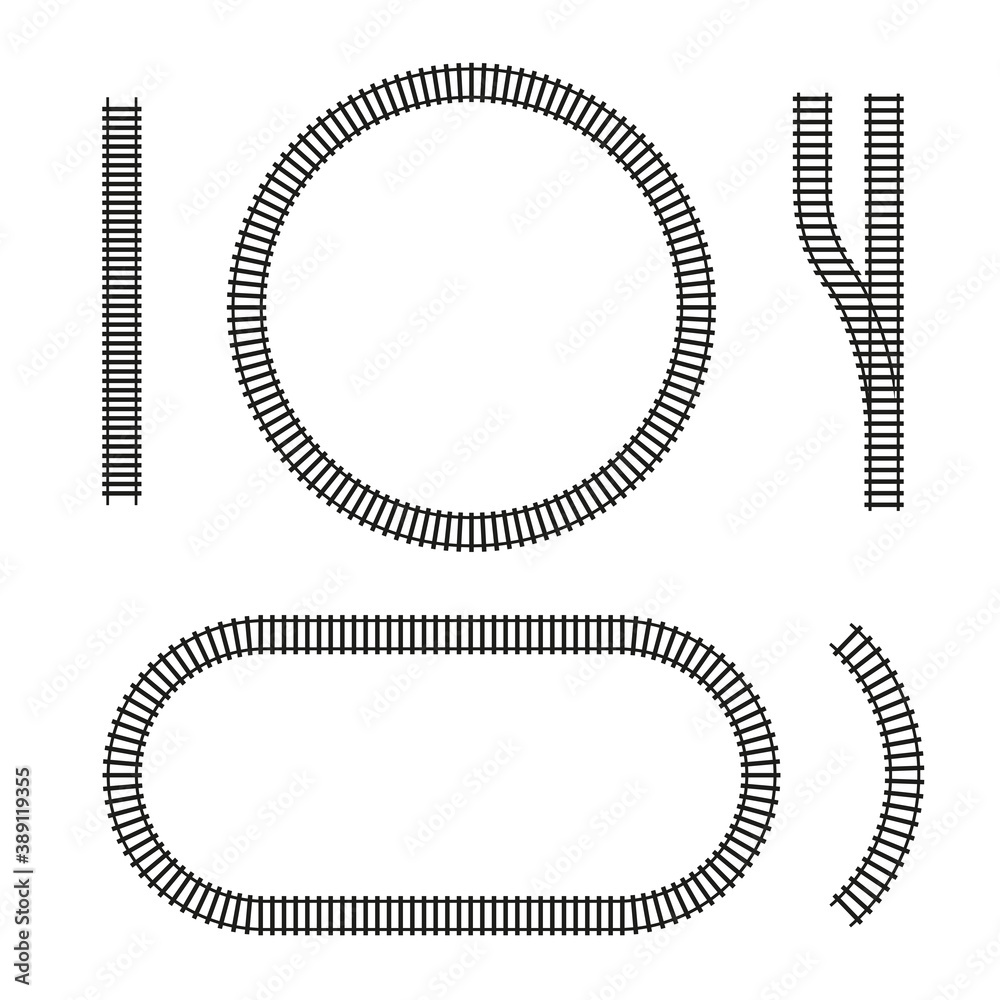 Curved vector railroad isolated. Design elements of the railway tracks ...