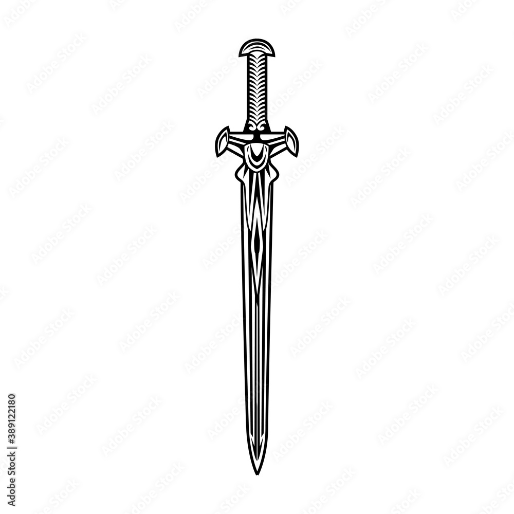 Sword vector illustration. Medieval Scandinavian weapon, Nordic knight ...