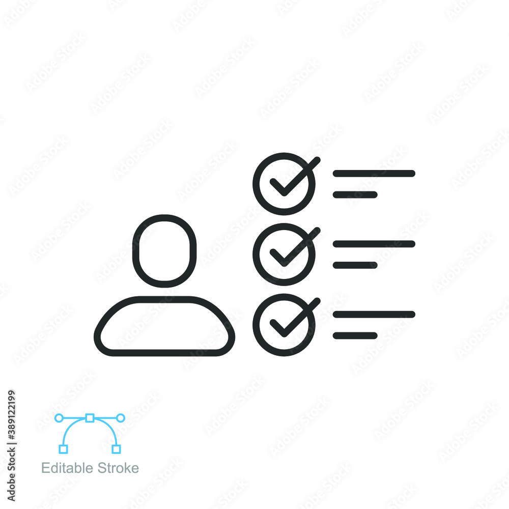 Business Concept Personal traits line icon. Human avatar, check mark ...
