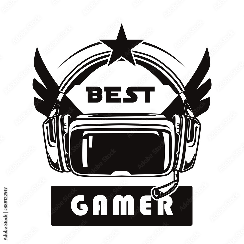 Retro style of virtual reality set vector illustration. Monochrome VR ...