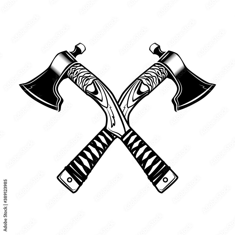 Crossed axes vector illustration. Medieval Vikings weapon, war or ...