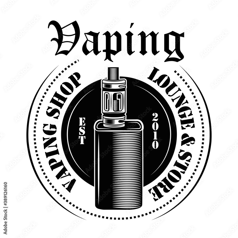 Vaping vector illustration. Circular stamp with e-cigarette, vaping ...