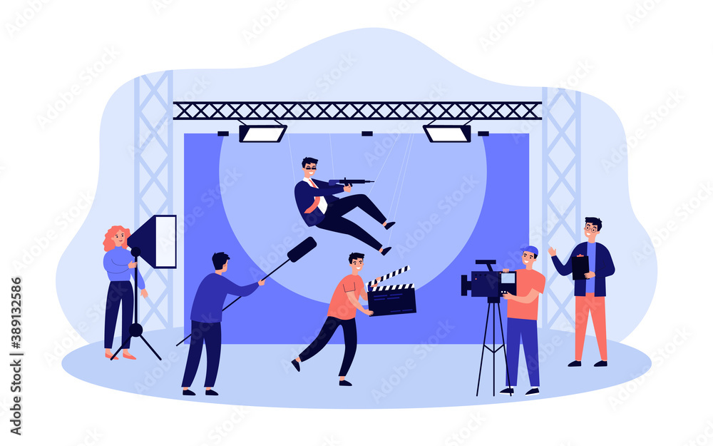 Crew filming new motion movie isolated flat vector illustration ...