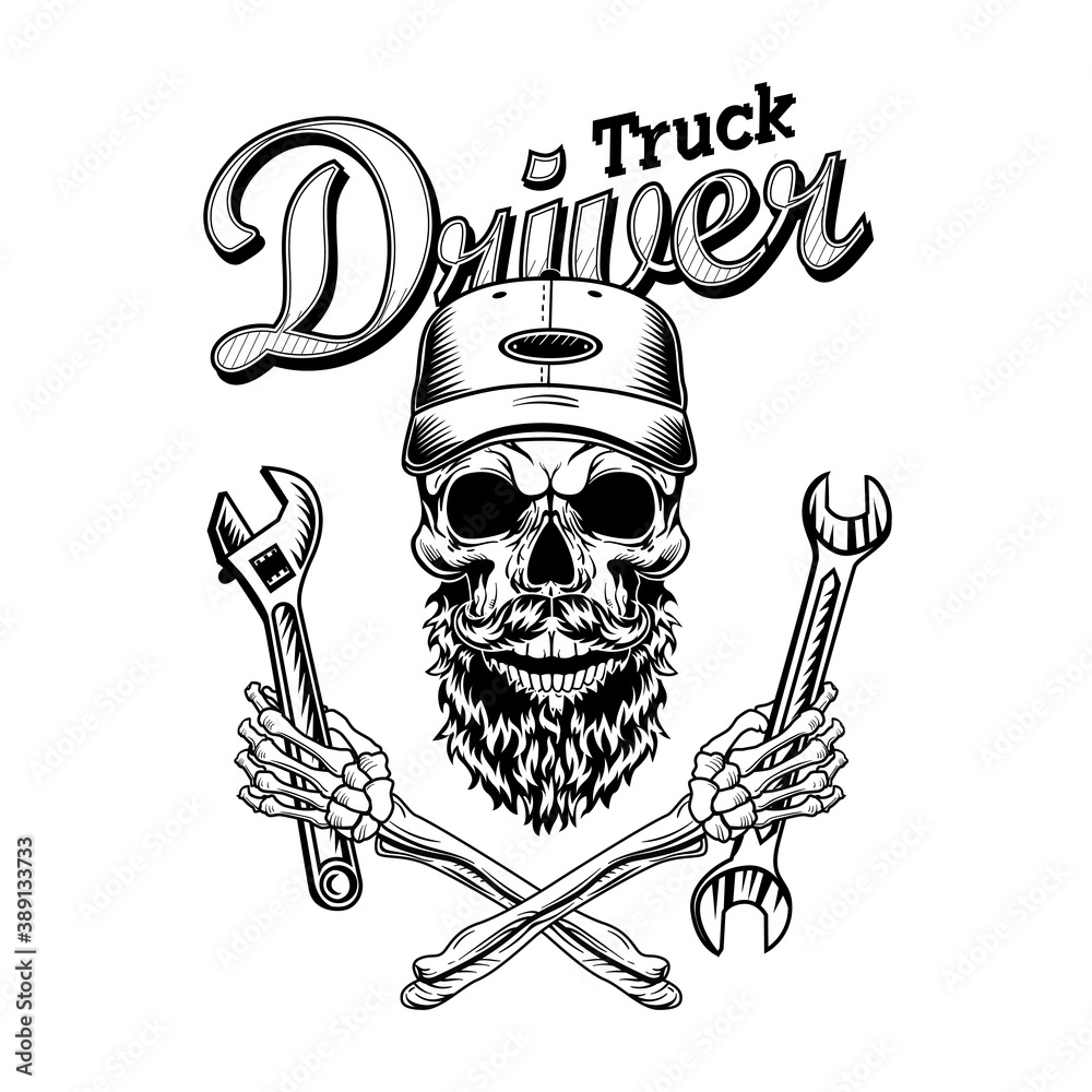 Vintage skull of serviceman vector illustration. Monochrome dead ...