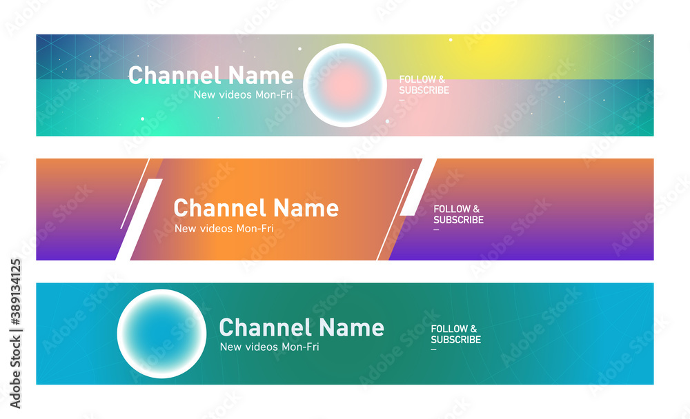 Youtube modern neon streaming service channel banner template set of ...