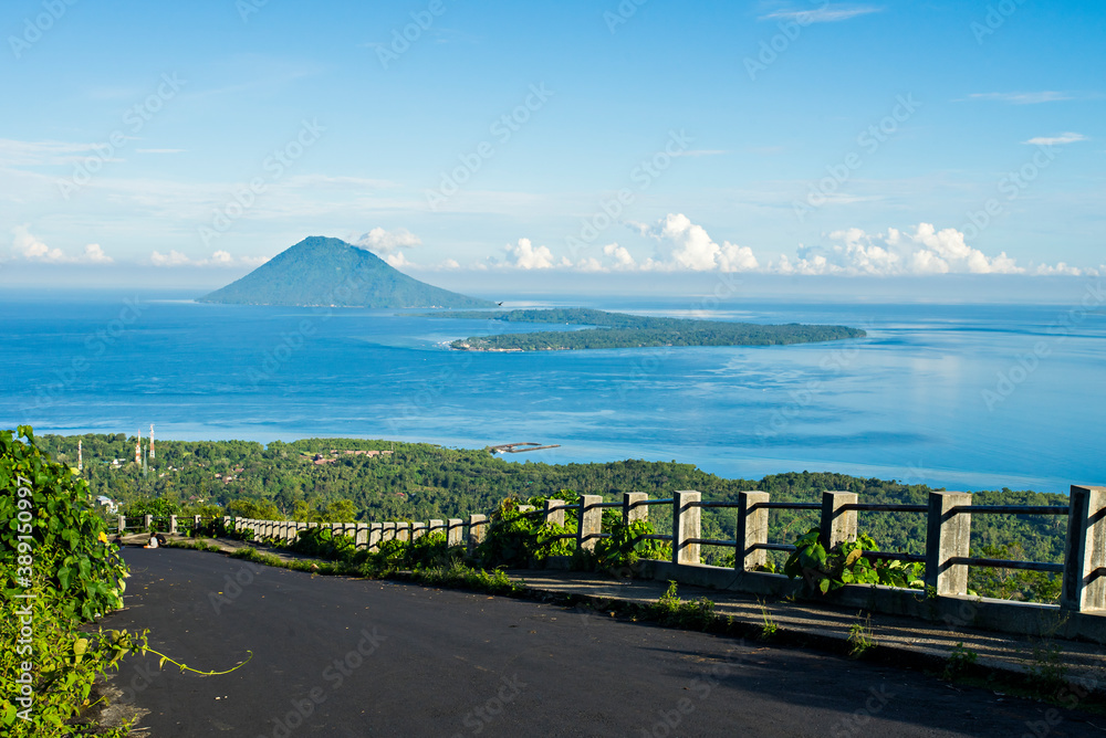 View of Manado Tua mountain and Bunaken Island from Tumpa Mountanin ...