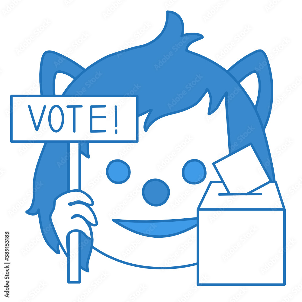 smiling wolf with a vote banner votes using a ballot box, simplistic ...