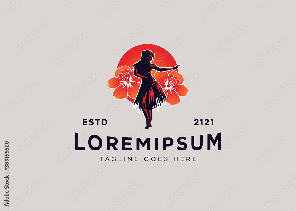 Hawaiian Hula Girl Dancing Logo Design Inspiration Stock Vector | Adobe ...