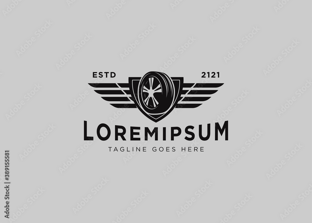 Car Wheel Logo Design Inspiration. Shields and Wings Vector Template ...