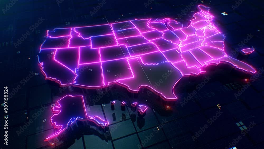 United states map Digital background Loop 4k Stock 비디오 | Adobe Stock