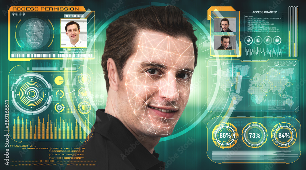 Facial recognition technology scan and detect people face for ...