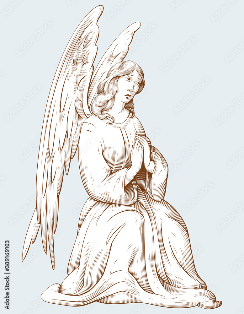 Praying sorrowful Angel. Religious symbol of Christianity. Biblical ...