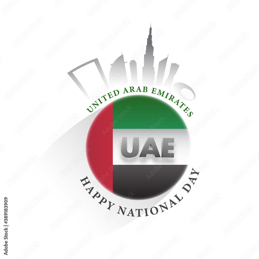 3D UAE Flag Round Badge With Famous Monuments Or Architecture On White ...
