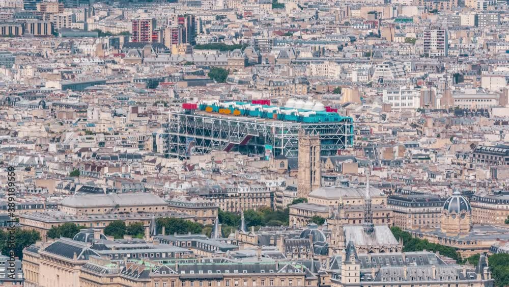 Top view of Paris skyline from above timelapse. Main landmarks of ...