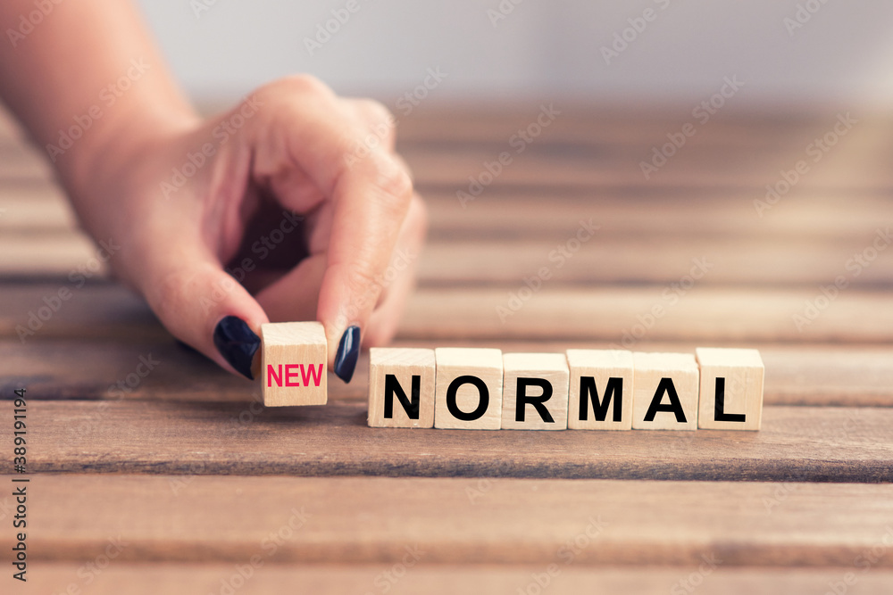 The new normal lifestyle and digital transformation concept with block ...