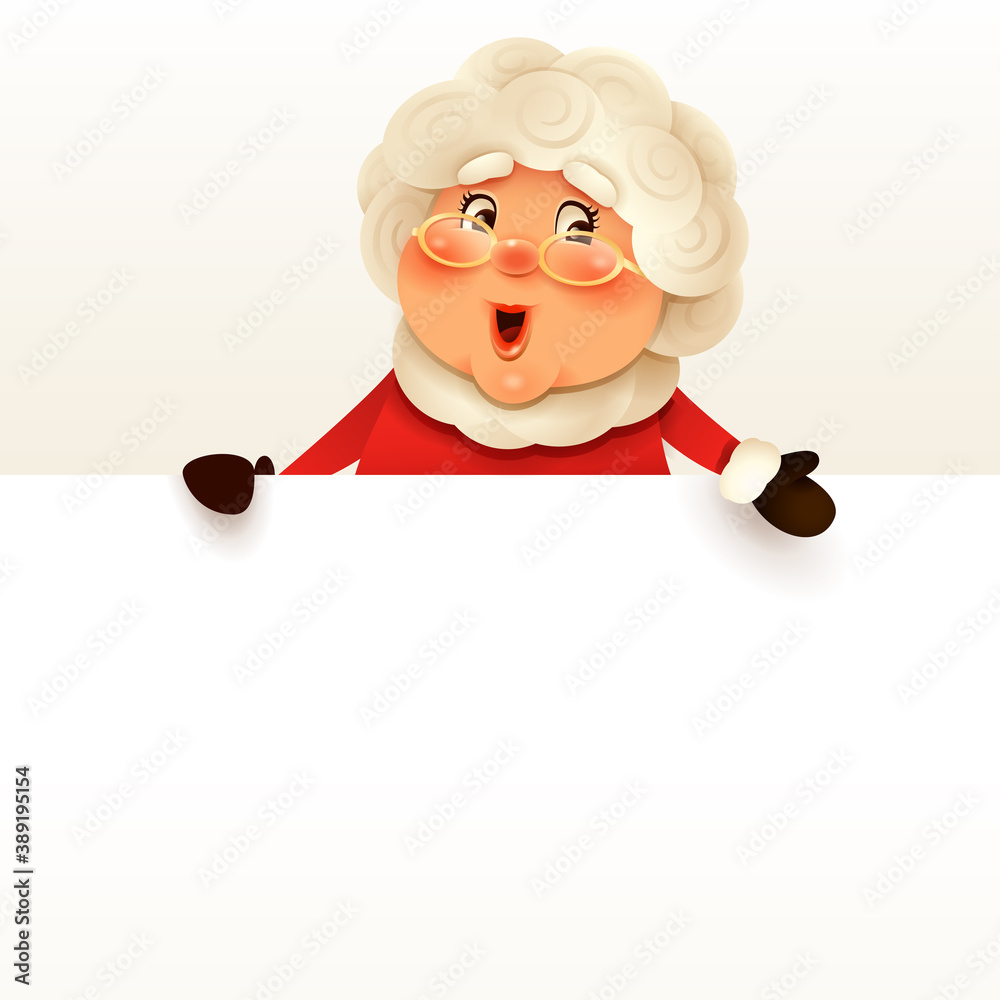 Mrs.Claus with big blank signboard. Wide empty space for design. Stock ...