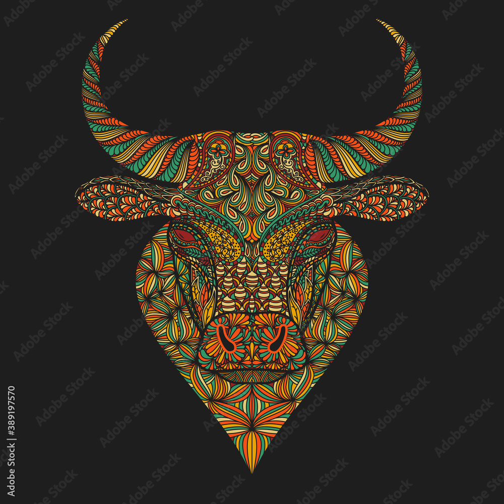 Ornamental ox head. T-shirt print, decoration for the Chinese year of ...