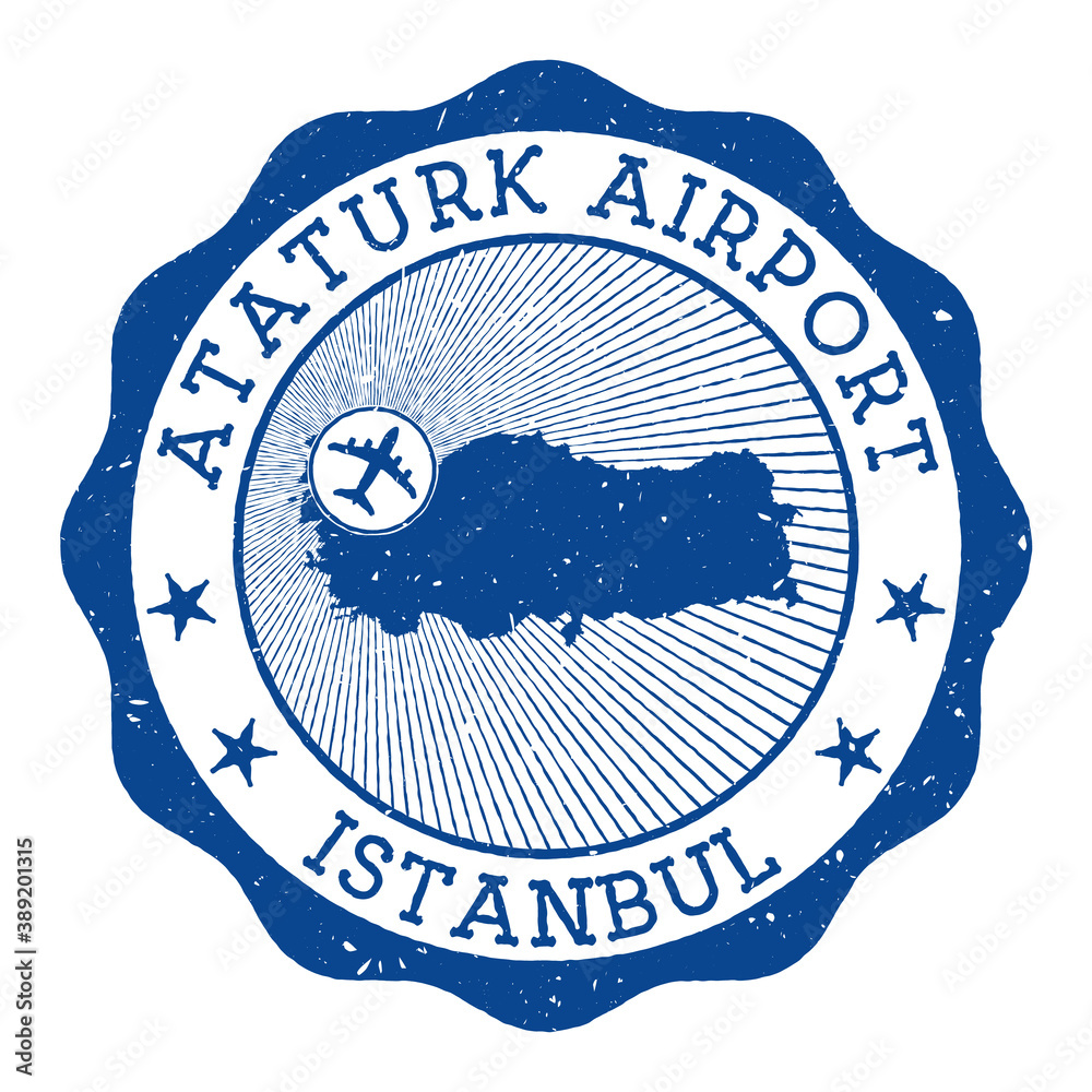 Ataturk Airport Istanbul stamp. Airport of Istanbul round logo with ...