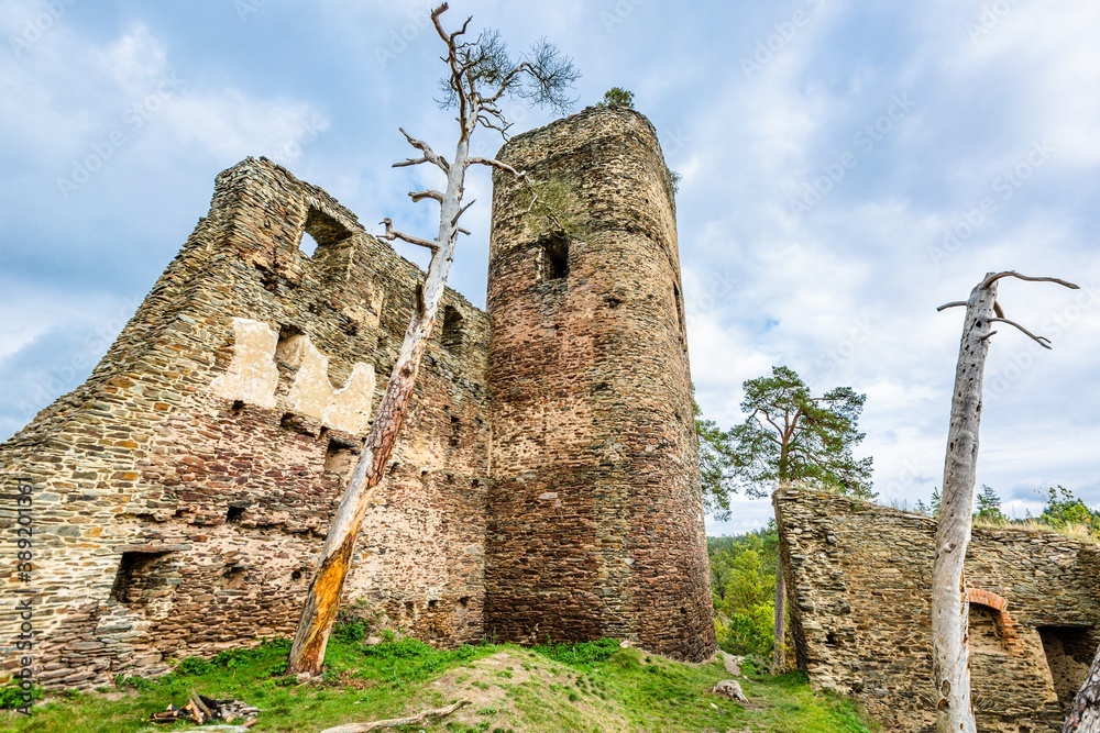 Gutstejn / Czech Republic - October 10 2020: View of a stone tower and ...