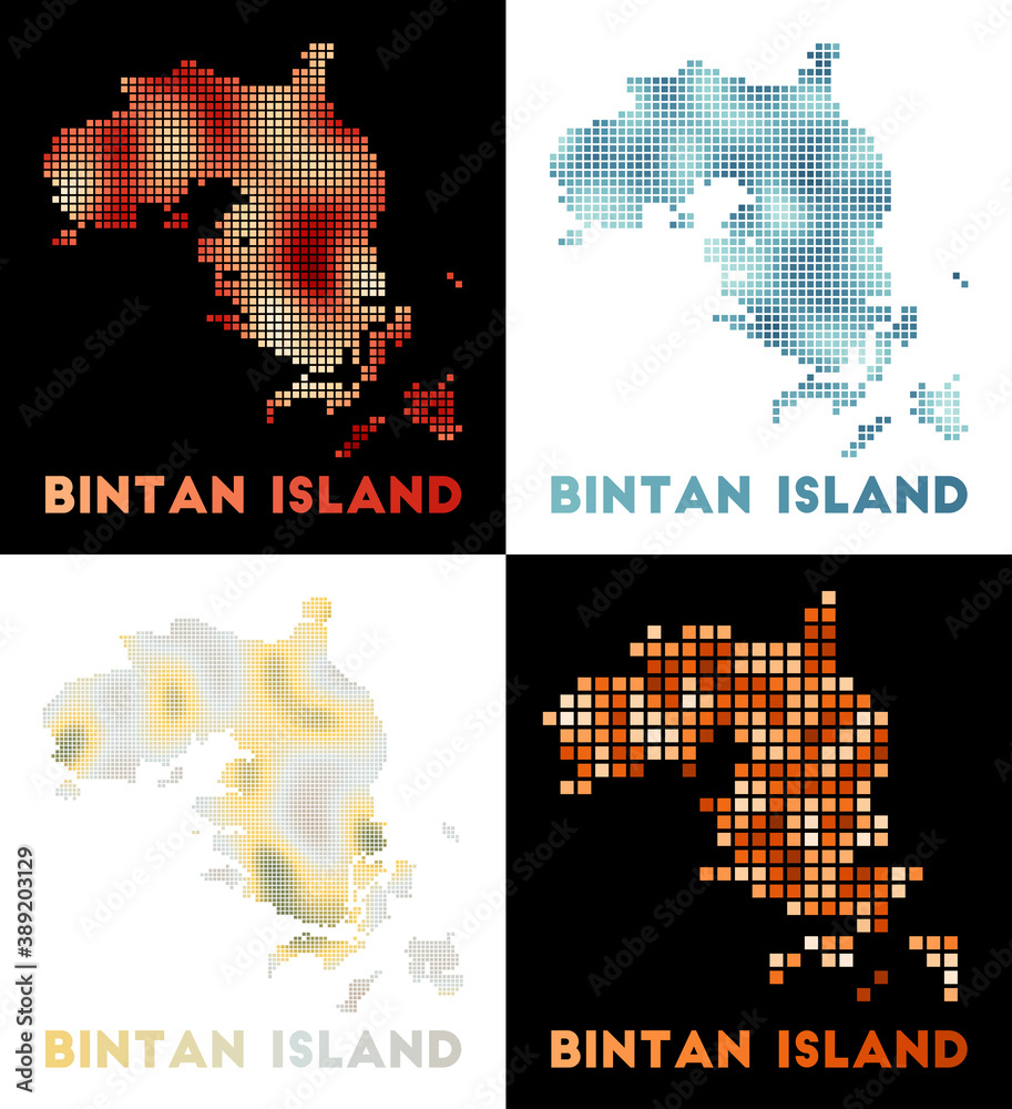 Bintan Island map. Collection of map of Bintan Island in dotted style ...