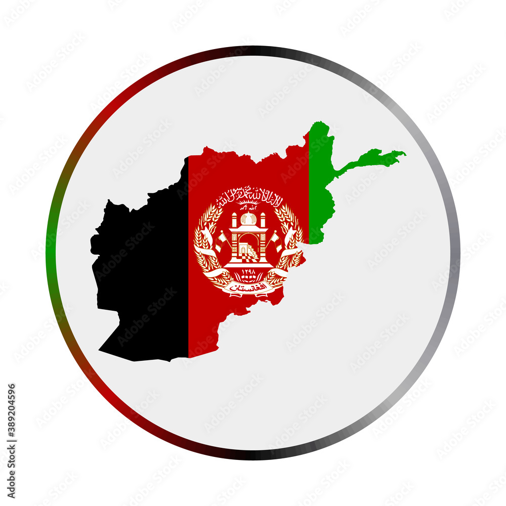 Afghanistan icon. Shape of the country with Afghanistan flag. Round ...