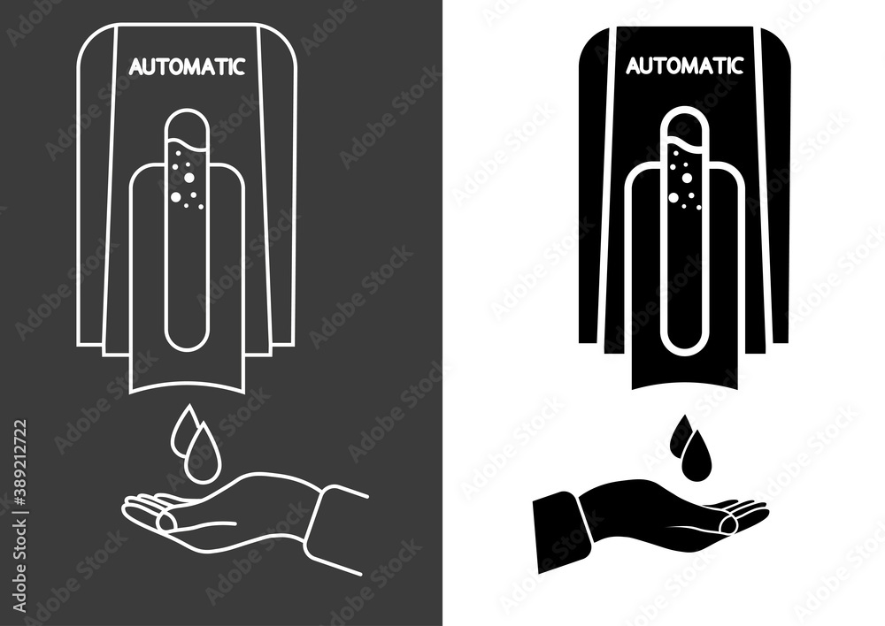 Automatic sanitizer in outline and in glyph style. Wall mounted soap ...