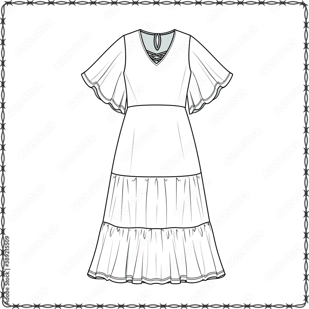 women dress editable fashion flat sketch for creating new designs ...