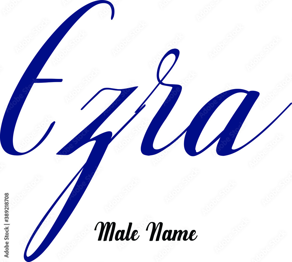 Ezra-Male Name Cursive Calligraphy Blue Color Text on Light Grey ...