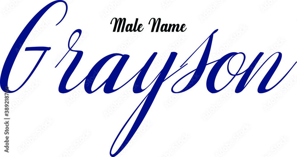 Grayson-Male Name Cursive Calligraphy Blue Color Text on Light Grey ...