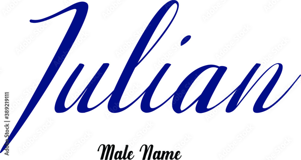 Julian-Male Name Cursive Calligraphy Blue Color Text on Light Grey ...