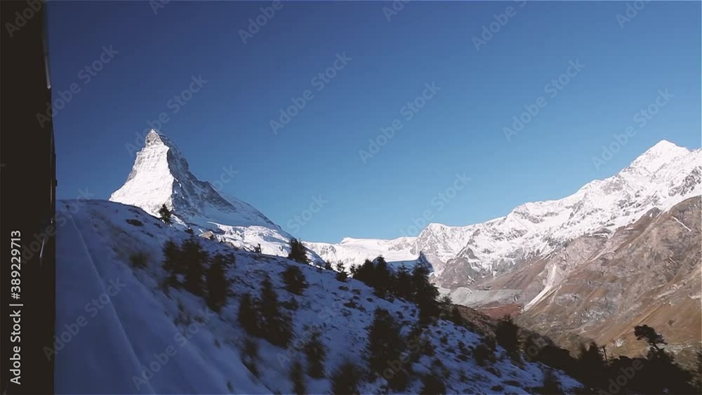 View of the Matterhorn from the Gornergrat Railway train, going up to ...