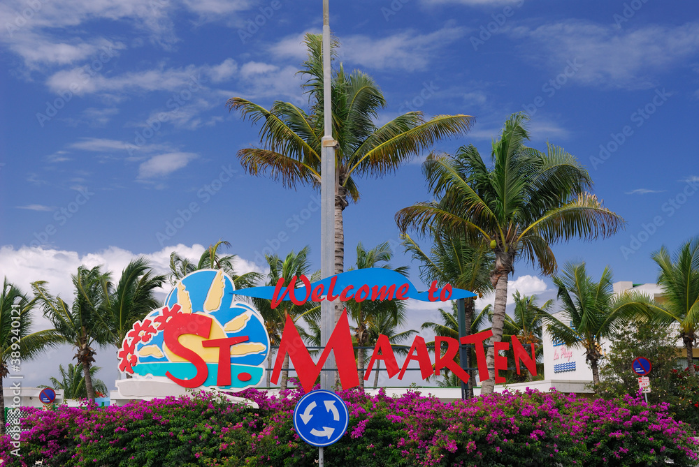 Welcome sign to St Maarten St Martin - March 20, 2007 Stock Photo ...