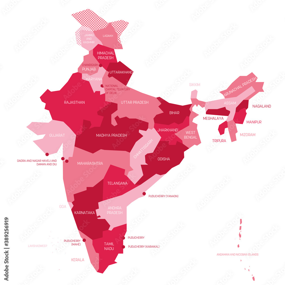 India - political map of administrative divisions Stock Vector | Adobe ...