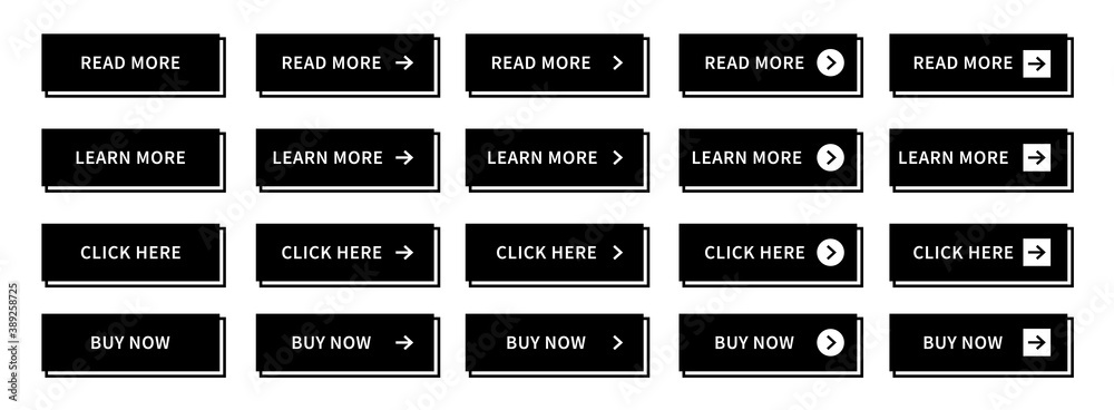 Big set of web buttons. Different black button collection for internet ...