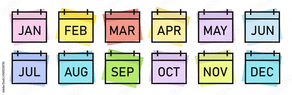 Set of calendar month icons isolated on white background. Flat design ...