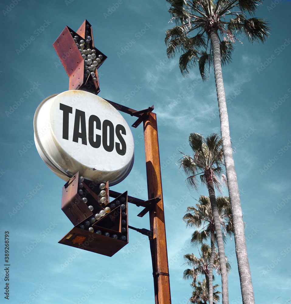 Aged and worn tacos sign Stock Photo | Adobe Stock