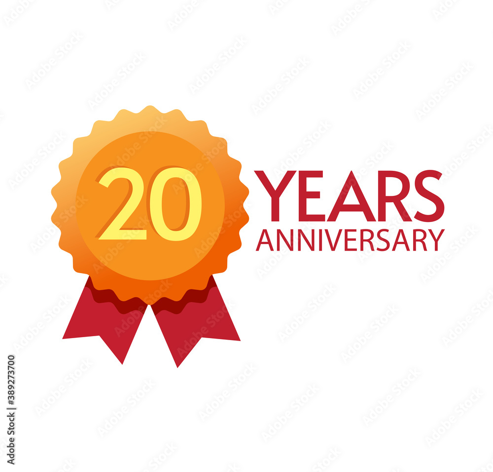 20 years anniversary icon badge vector flat symbol, 20th number on ...