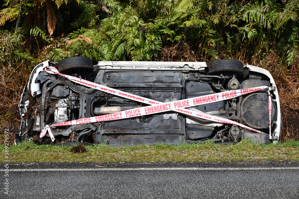 car wreck on side of road Stock Photo | Adobe Stock