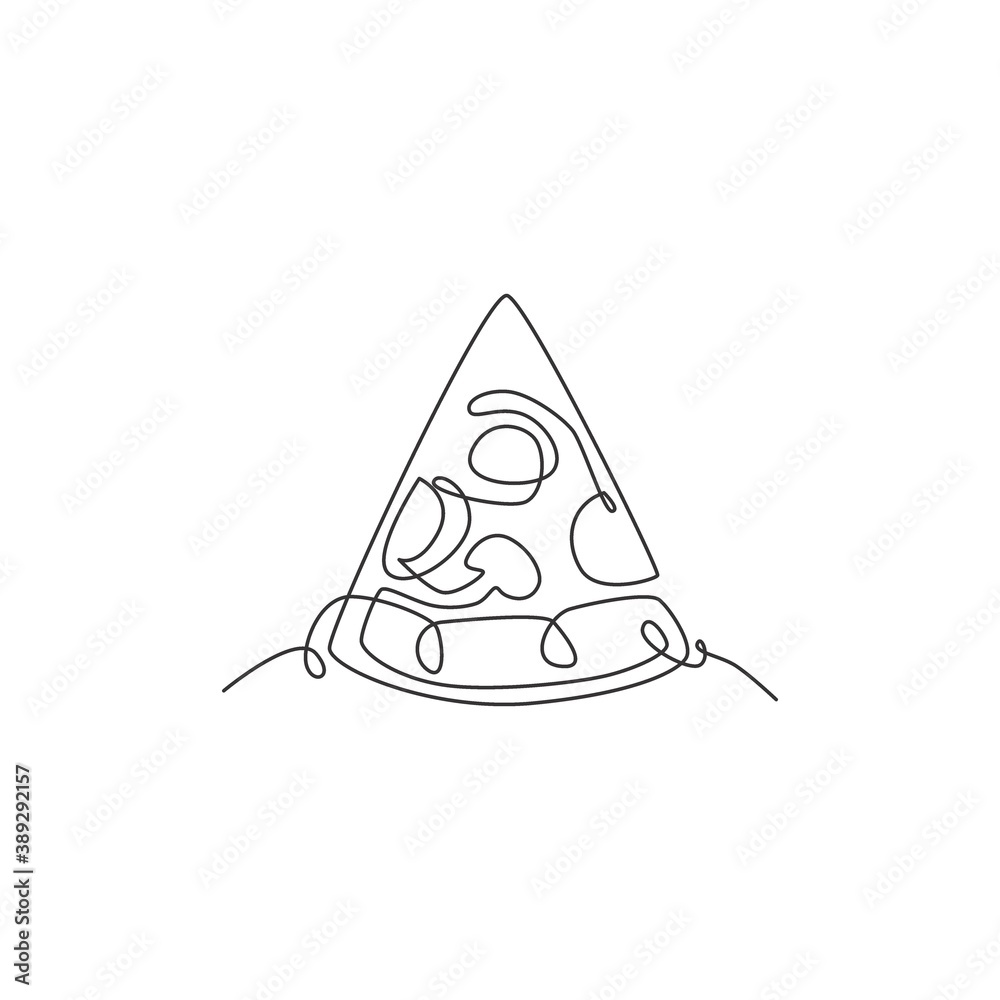 Single continuous line drawing Italian pizza logo label. Emblem fast ...