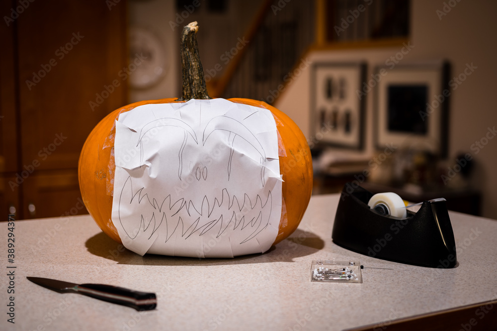 How to carve a pumpkin using a pre-made design template. Making a Jack ...