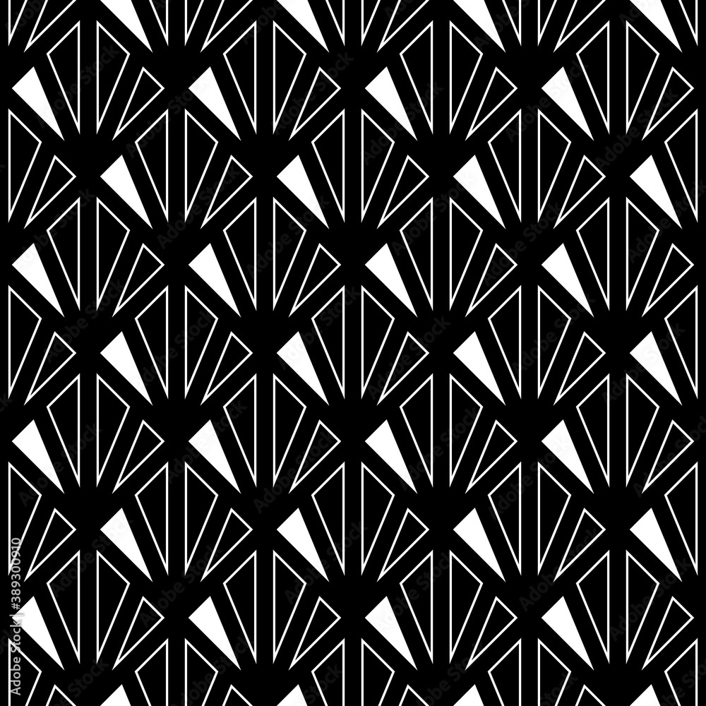 Wallpaper with repeated triangles. White triangle contours on black ...