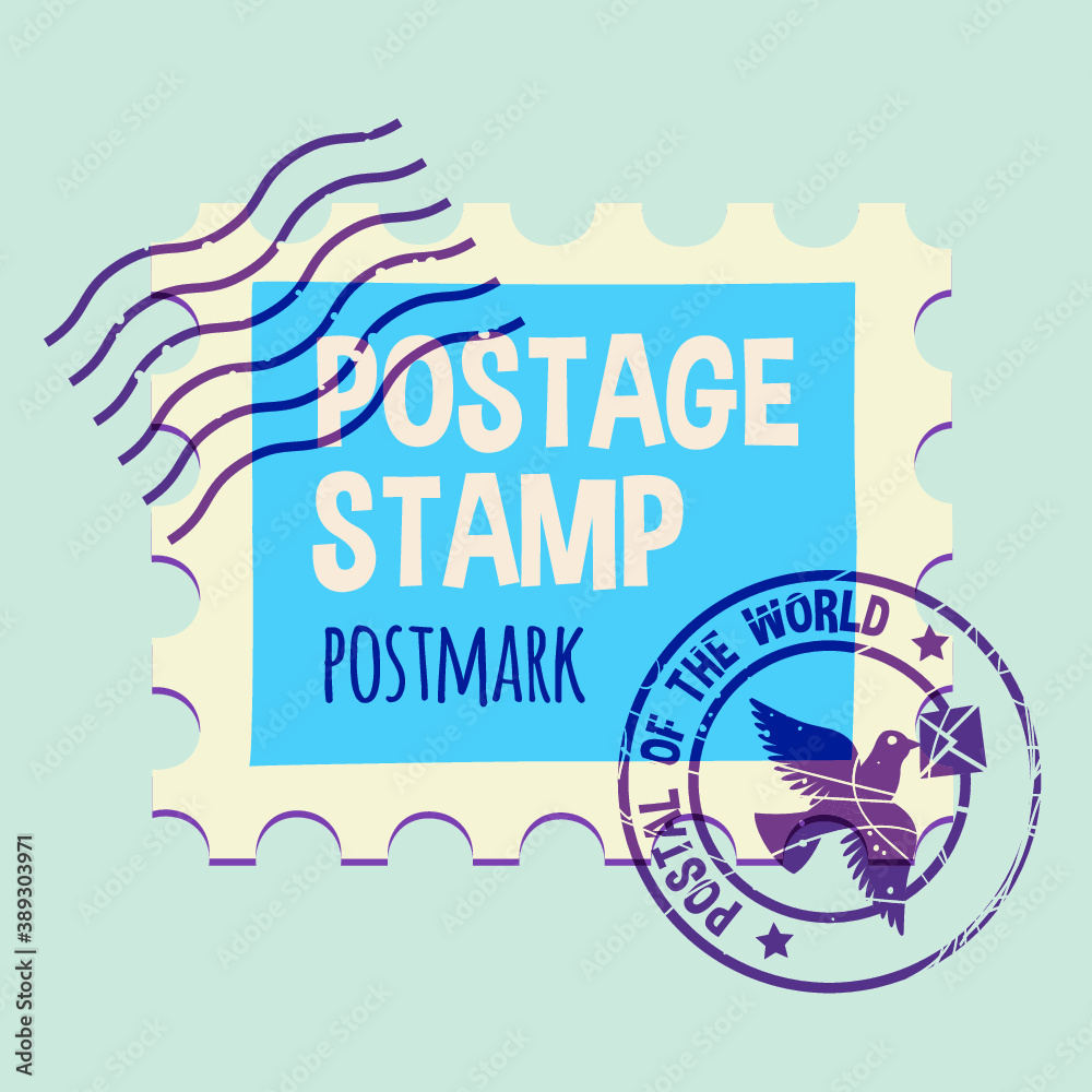 Postmark template. None stroke, cartoon flat style. Vector illustration ...