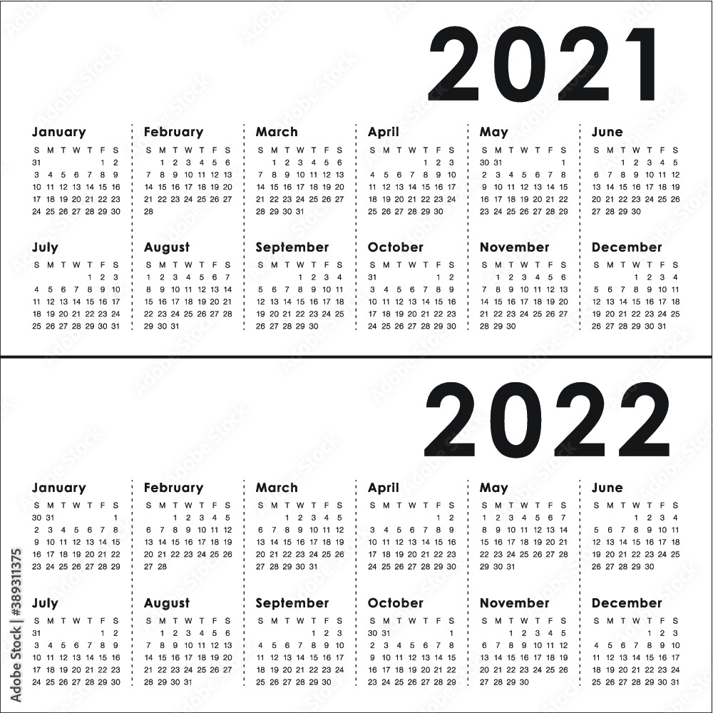 Year 2021 2022 calendar vector design template, simple and clean design ...