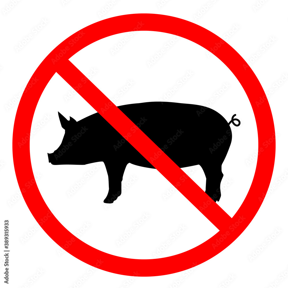 meat forbidden on white background. forbiden pigs sign. no pork logo ...