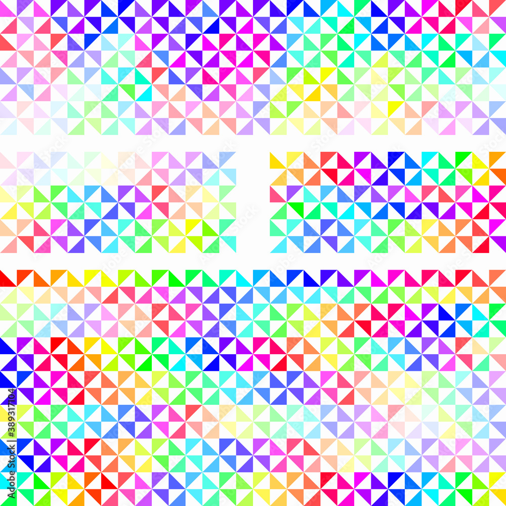 Abstract triangles in rainbow color scheme on an isolated white ...