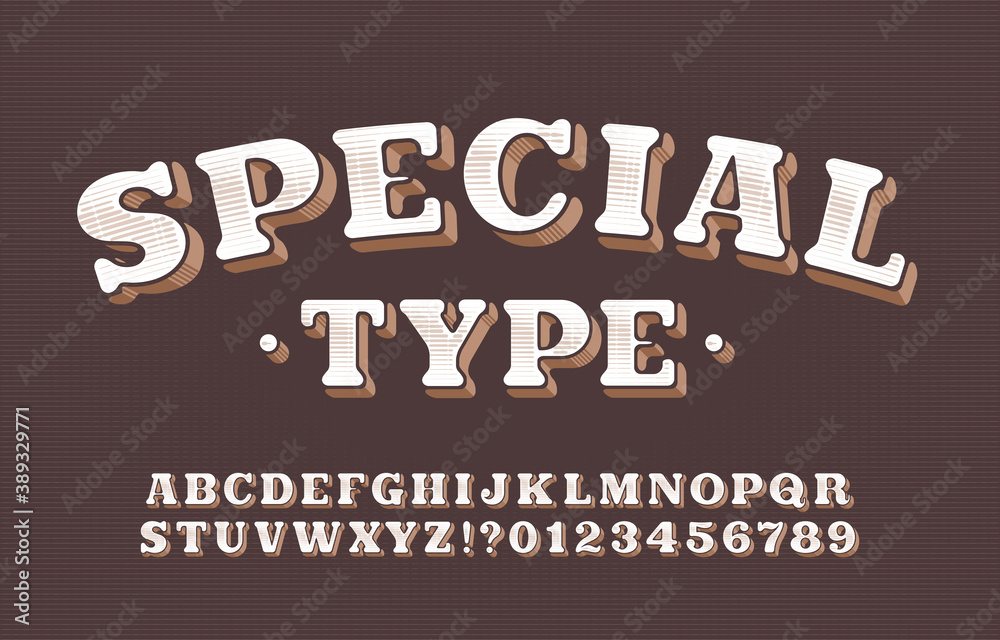 Special Type alphabet font. Vintage letters and numbers. Scratched ...