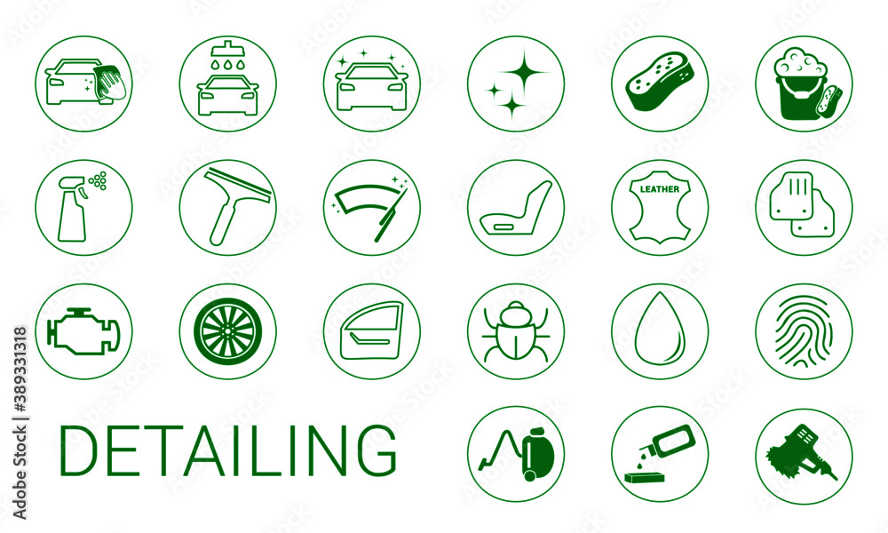 Vetor de Car wash icon vector flat design set icons detailing car care ...