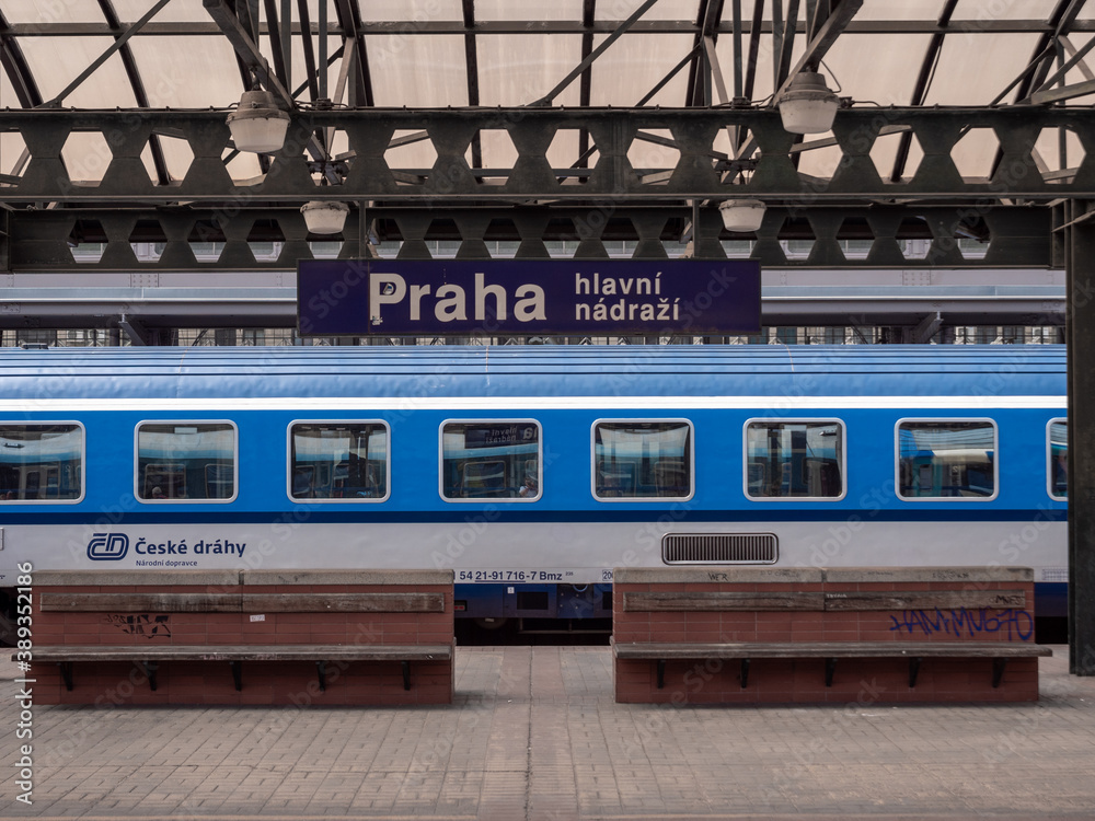 Prague, Czech Republic - June 10 2019: The Platform of Prague Main ...