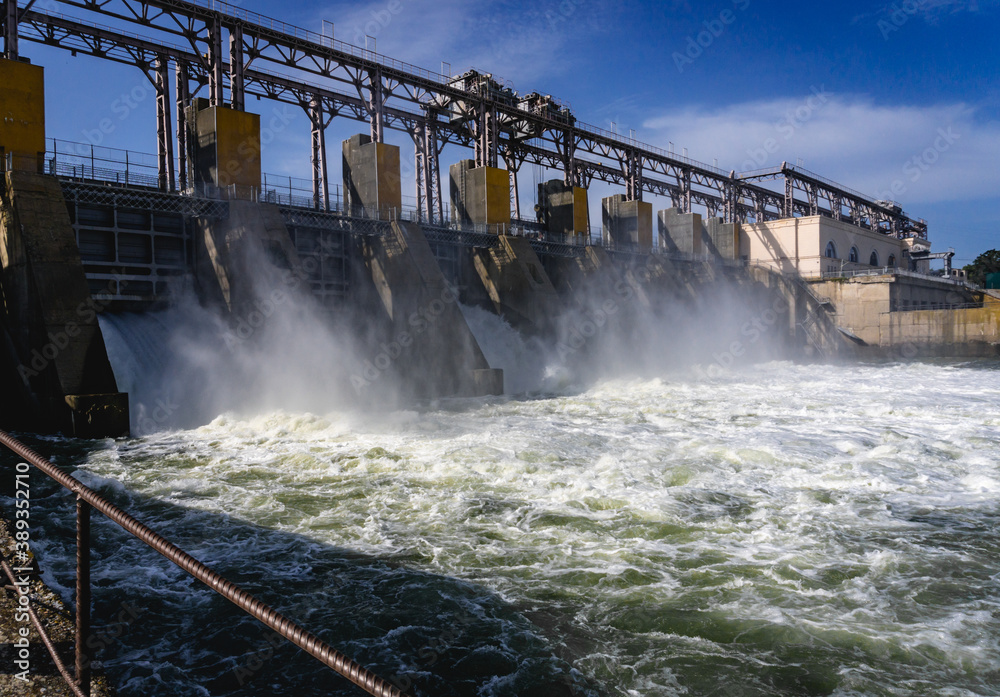 Hydroelectric power plant generates electricity. Construction on the ...